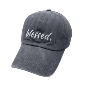 waldeal blessed hats for women, adjustable embroidered faith religious baseball cap grey