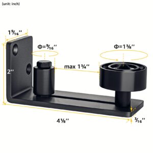 LDB_Building Black Flush Bottom Design Floor Guide for Sliding Barn Door, Non Scratch Wall Mount System with Ball Bearing Wheels