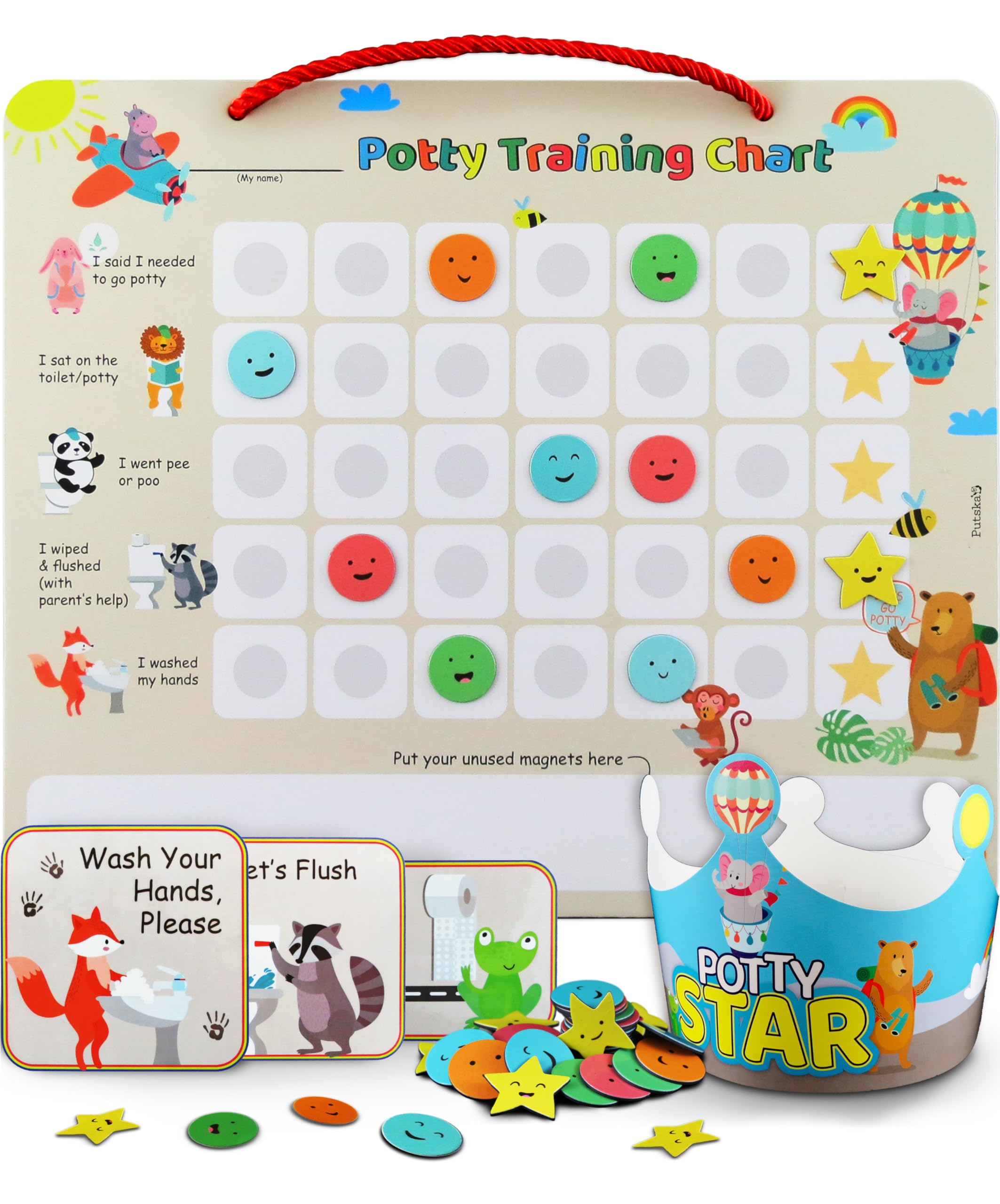 Animal Potty Training Chart for Toddlers Boys & Girls - Potty Training Stickers for Girls Potty Training Toilet and Boys. A Sticker Chart for Kids Potty Training Rewards. Toddlers Potty Chart