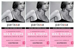 parissa assorted size wax strips (24 strips), pack of 3