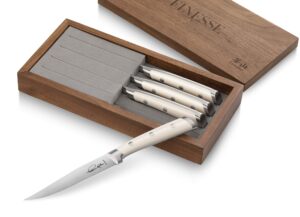 cangshan | thomas keller signature collection 4-piece forged straight edge steak knife, walnut box