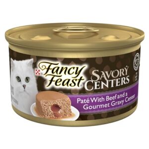 purina fancy feast savory centers pate adult wet cat food with beef and a gravy center - (pack of 24) 3 oz. cans