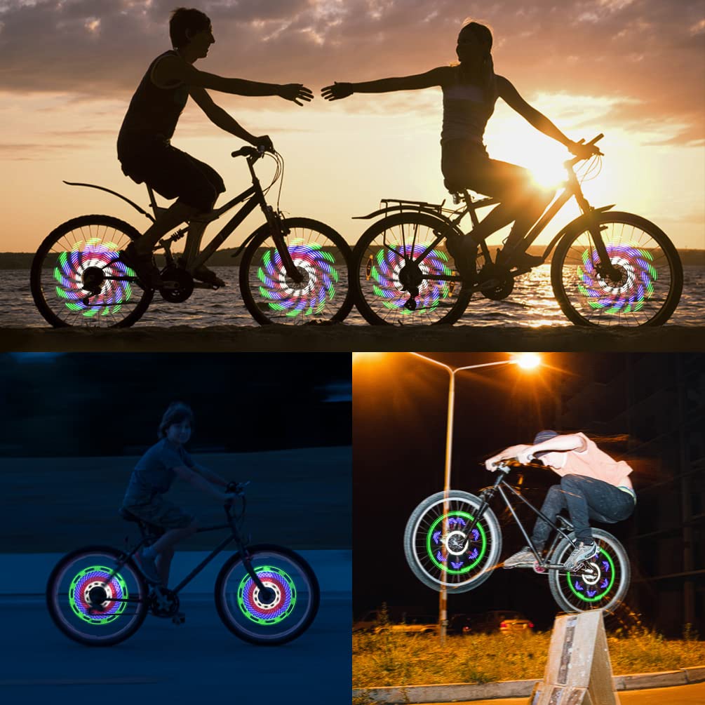 LEADBIKE LED Bike Wheel Lights w/ 30x Different RGBW Patterns| Batteries Included, Ultimate Brightness w/ 64PCS LED Lights| IPX5 Waterproof Safety Tire Lights for Kids & Adults| Cycling Road Safety