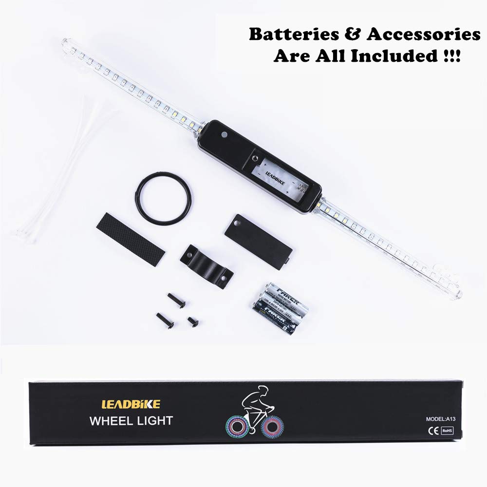 LEADBIKE LED Bike Wheel Lights w/ 30x Different RGBW Patterns| Batteries Included, Ultimate Brightness w/ 64PCS LED Lights| IPX5 Waterproof Safety Tire Lights for Kids & Adults| Cycling Road Safety