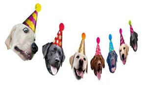 dogs birthday garland, funny labrador face portrait birthday banner, dog bday bunting decoration