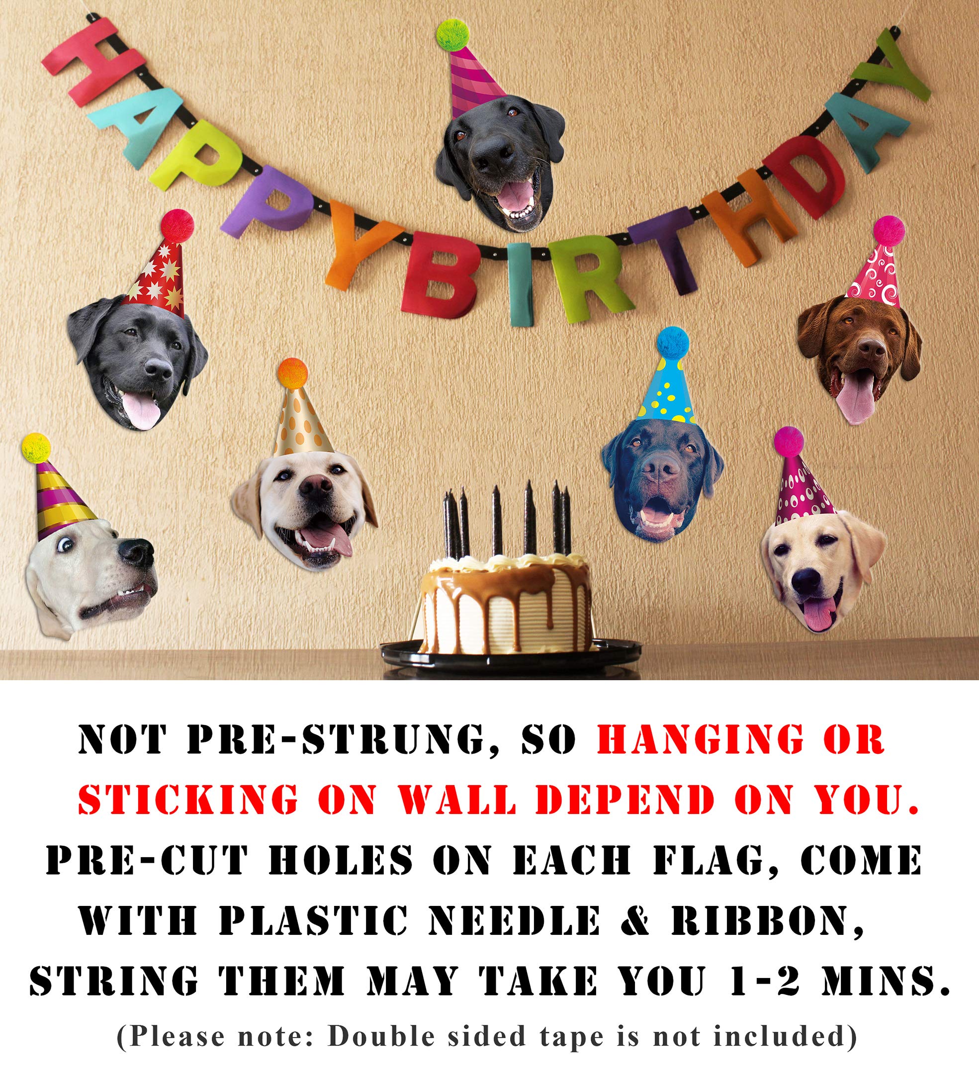 Dogs Birthday Garland, Funny Labrador Face Portrait Birthday Banner, Dog Bday Bunting Decoration