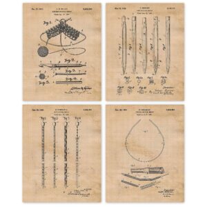 vintage knitting tools patent prints, 4 (8x10) unframed photos, wall art decor gifts under 20 for home craftsman office hobby craft studio lounge garage student teacher fashion sewing engineer design