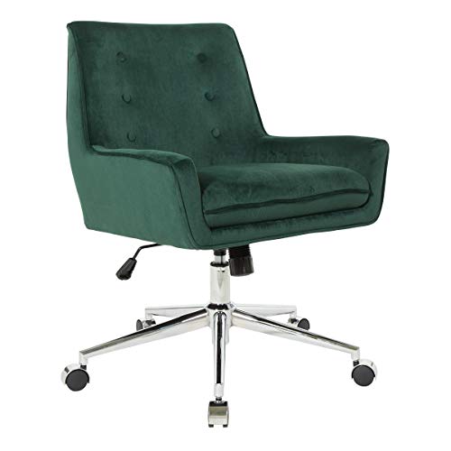 OSP Home Furnishings Quinn Mid-Century Style Plush Office Chair with Back Button Tufting and Chrome Finish Steel Base, Emerald Green Velvet