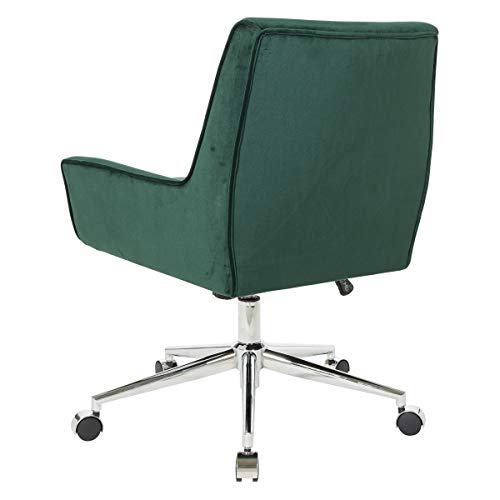 OSP Home Furnishings Quinn Mid-Century Style Plush Office Chair with Back Button Tufting and Chrome Finish Steel Base, Emerald Green Velvet