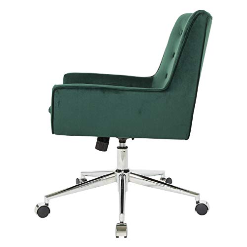 OSP Home Furnishings Quinn Mid-Century Style Plush Office Chair with Back Button Tufting and Chrome Finish Steel Base, Emerald Green Velvet