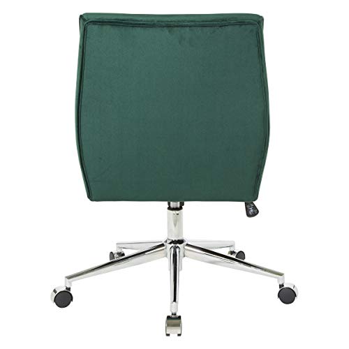 OSP Home Furnishings Quinn Mid-Century Style Plush Office Chair with Back Button Tufting and Chrome Finish Steel Base, Emerald Green Velvet