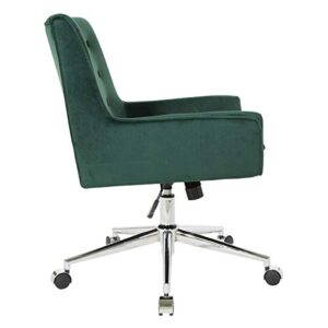 OSP Home Furnishings Quinn Mid-Century Style Plush Office Chair with Back Button Tufting and Chrome Finish Steel Base, Emerald Green Velvet