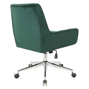 OSP Home Furnishings Quinn Mid-Century Style Plush Office Chair with Back Button Tufting and Chrome Finish Steel Base, Emerald Green Velvet