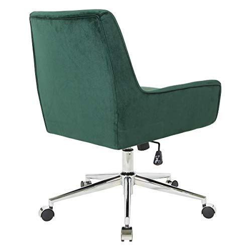 OSP Home Furnishings Quinn Mid-Century Style Plush Office Chair with Back Button Tufting and Chrome Finish Steel Base, Emerald Green Velvet