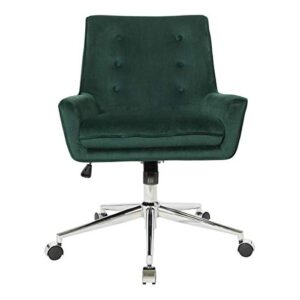 OSP Home Furnishings Quinn Mid-Century Style Plush Office Chair with Back Button Tufting and Chrome Finish Steel Base, Emerald Green Velvet