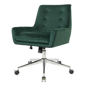 OSP Home Furnishings Quinn Mid-Century Style Plush Office Chair with Back Button Tufting and Chrome Finish Steel Base, Emerald Green Velvet