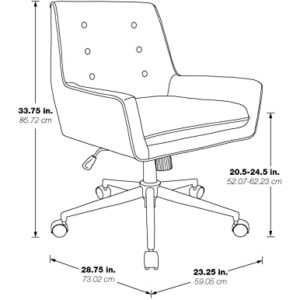 OSP Home Furnishings Quinn Mid-Century Style Plush Office Chair with Back Button Tufting and Chrome Finish Steel Base, Emerald Green Velvet