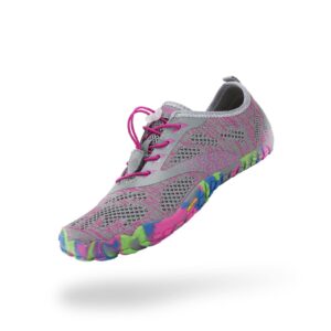 womens barefoot gym running walking trail beach hiking water shoes aqua sports pool surf waterfall climbing quick dry grey/pink