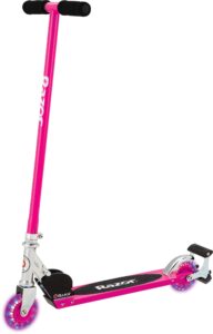 razor s spark sport kick scooter for kids ages 8+ - led light-up wheels, full-deck grip tape, lightweight aluminum frame, foldable, for riders up to 220 lbs