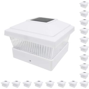 iglow 18 pack white outdoor garden 5 x 5 solar led post deck cap square fence light landscape lamp lawn pvc vinyl wood