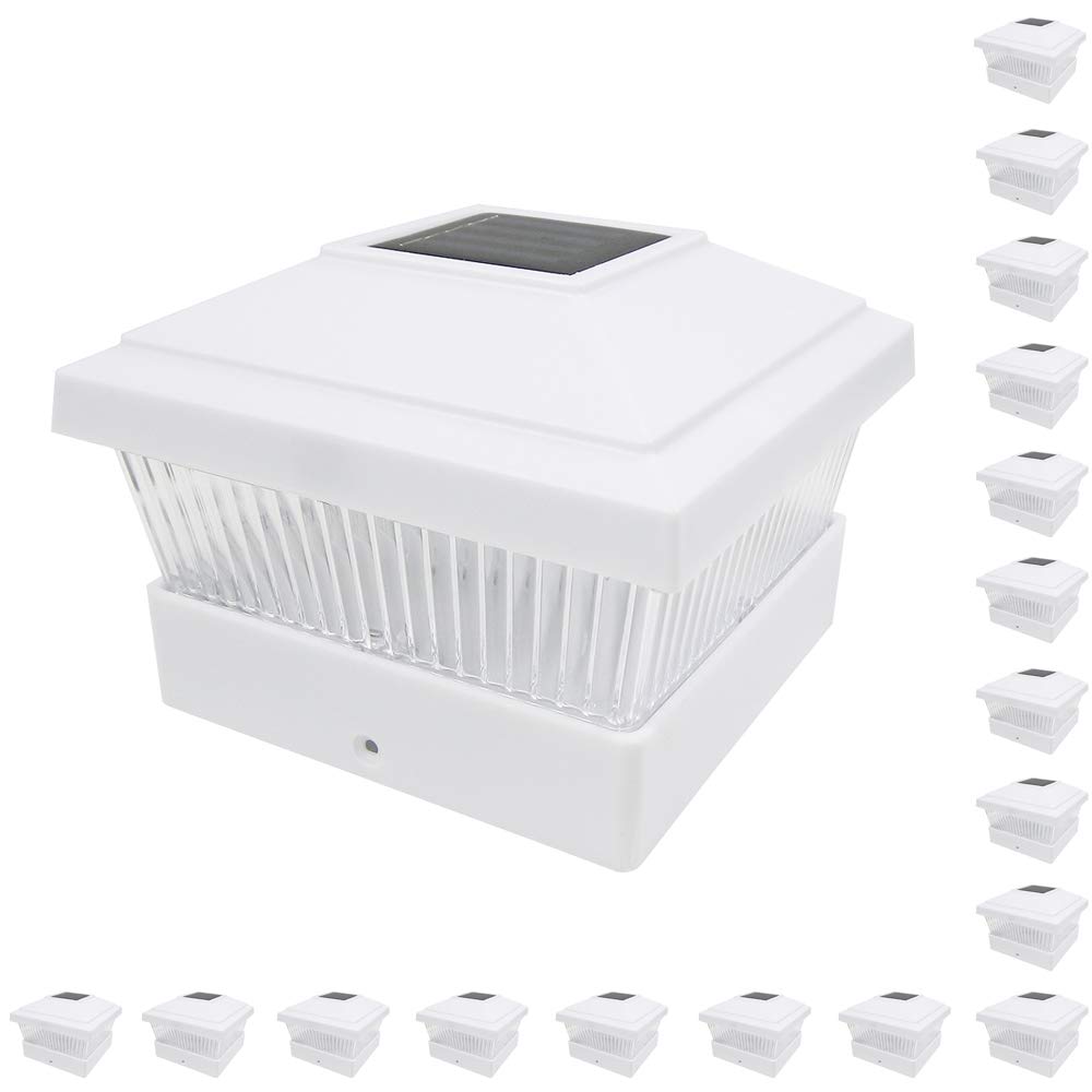 iGlow 18 Pack White Outdoor Garden 5 x 5 Solar LED Post Deck Cap Square Fence Light Landscape Lamp Lawn PVC Vinyl Wood