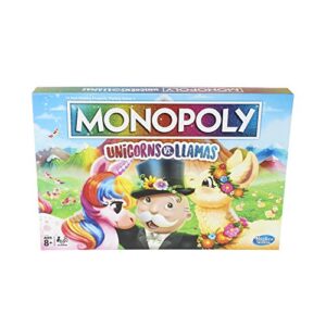 monopoly unicorns vs. llamas board game for ages 8 and up; play on team unicorn or team llama (amazon exclusive)