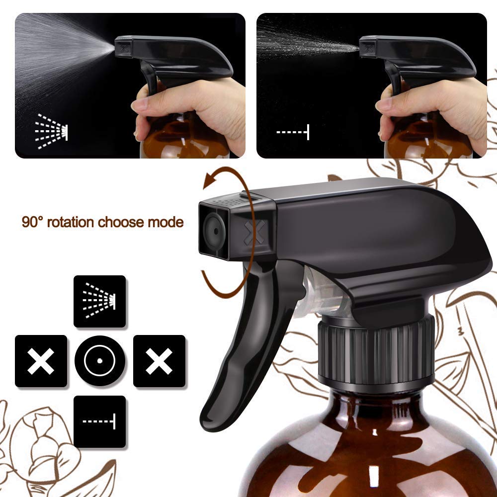 Loretoy Glass Spray Bottle Kit×10 (2×16oz, 2×4oz, 6×2oz), 9×10ml Roller Bottles, Anti UV, Multi Size and Versatile, Suitable for Aromatherapy, Facial Moisturizing, Watering, etc.(Amber)