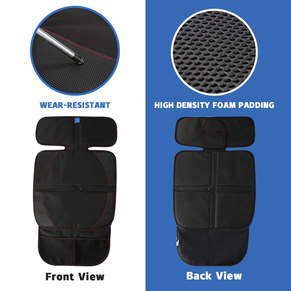 funbliss Car Seat Protector (2 Packs, Black) - Polyester, Universal Fit, Waterproof, Thickest Padding for Baby Car, Crash Tested, Dual Grip Traction - Vehicle Seat Cover