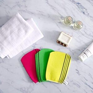 Bastex Exfoliating Bath Washcloth. Genuine Korean Towel Cloth Used for Exfoliating. Exfoliator Scrub Mitten for Bath and Shower Use - 3 Pieces (6.7 inch x 5.2 inch). Comes in Yellow, Pink and Green