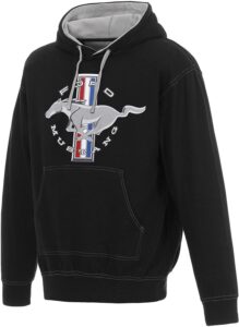 jh design group men's ford mustang pullover hoodie a logo sweatshirt (small, black - gray)