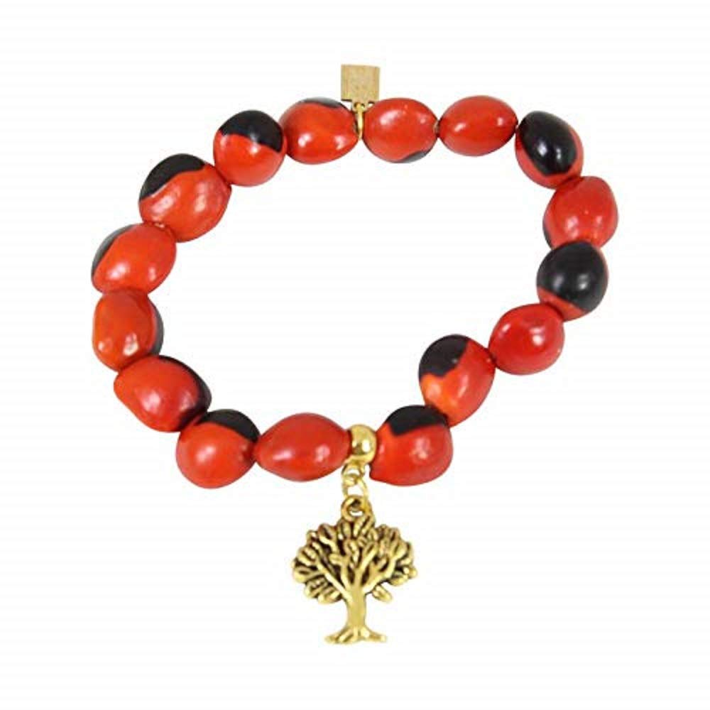 E B Evelyn Brooks Designs Gold Tree of Life Charm - Stretchy Bracelet - w/Meaningful Good Luck, Prosperity, Love Huayruro Seeds - Great Gifts for Mom, Sister, Daughter, Girlfriend