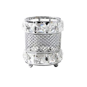 cy craft silver makeup brush holder organizer,handcrafted vintage cosmetics brushes eyebrow pencil pen cup collection, crystal flower vase desk dresser decoration and storage,4.7 x 4 inch