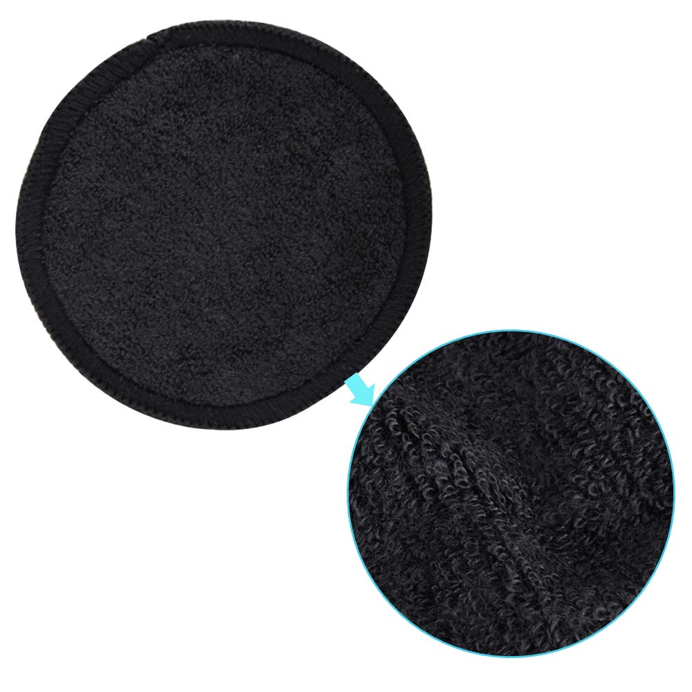 SIQUK 24 Pieces Reusable Cotton Rounds Black Makeup Remover Pads Layers Washable Organic Bamboo Cleansing Cloth Pads with Laundry Bag for Eye Makeup Remove Face Wipe