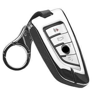 ontto metal leather key fob cover with keychain key protector holder jacket skin keyless fit for bmw 1 2 5 7 m series x1 x5 x6 black