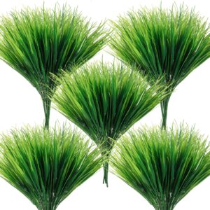 ageomet 14pcs fake grass plant, artificial outdoor plants uv resistant, wheat bushes plastic artificial shrubs, faux greenery for house garden patio front porch indoor decor