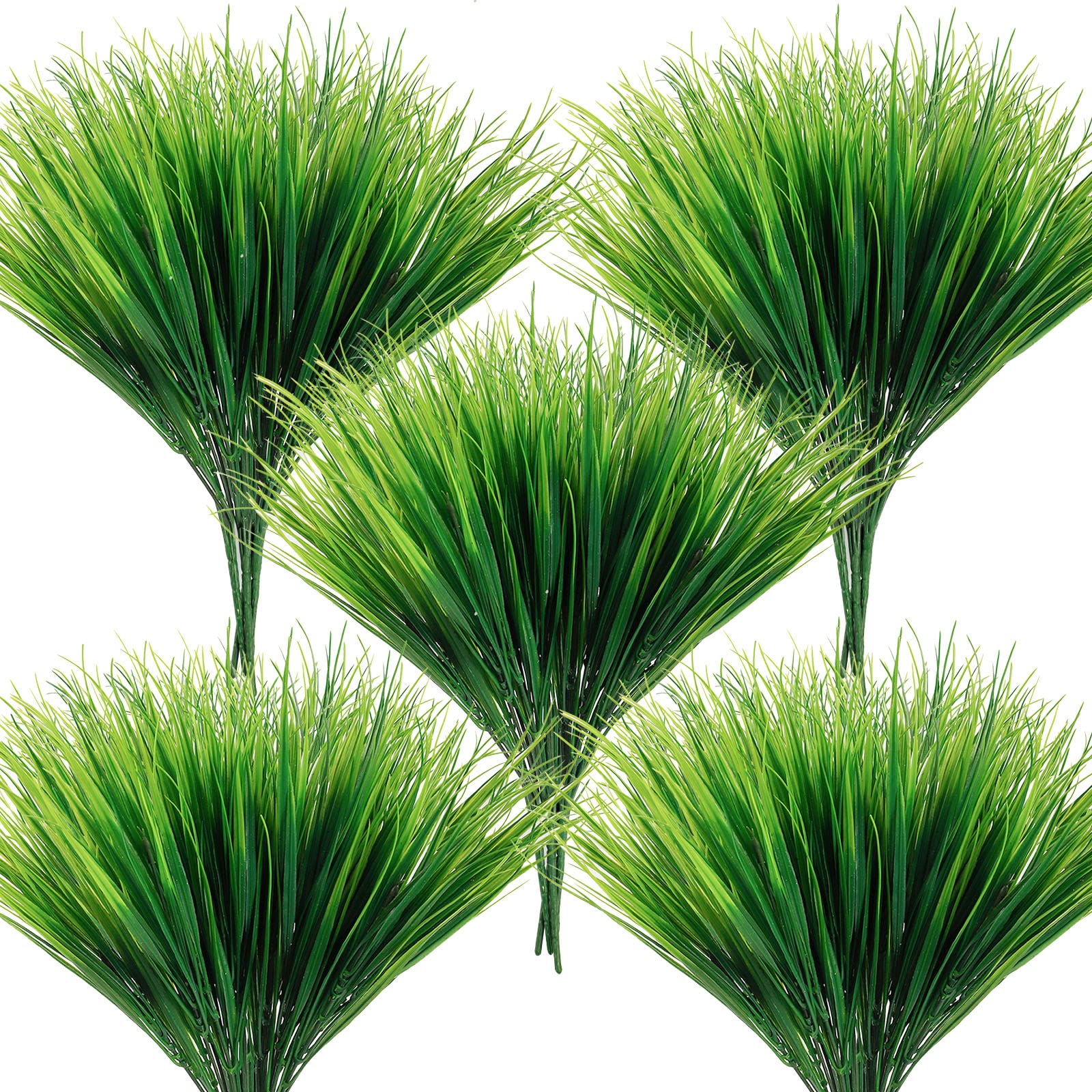 Ageomet 14pcs Fake Grass Plant, Artificial Outdoor Plants UV Resistant, Wheat Bushes Plastic Artificial Shrubs, Faux Greenery for House Garden Patio Front Porch Indoor Decor