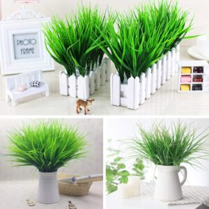 Ageomet 14pcs Fake Grass Plant, Artificial Outdoor Plants UV Resistant, Wheat Bushes Plastic Artificial Shrubs, Faux Greenery for House Garden Patio Front Porch Indoor Decor