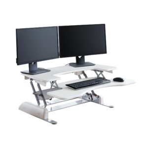 vari - varidesk pro plus 36 - dual monitor standing desk converter - adjustable desk riser with 11 height settings - stand up home office workstation - rising desk with spring loaded lift (white)