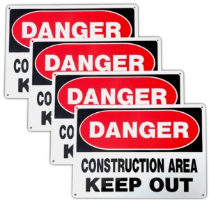 danger constructicn area keep out sign,danger do not enter sign metal danger sign 10x14 inch rust free aluminum uv printed easy to mount weather resistant long lasting ink (4-pack)…