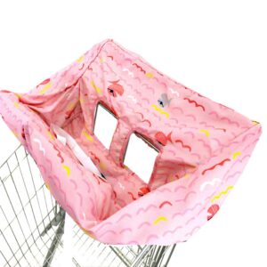 Portable Shopping Cart Cover | High Chair and Grocery Cart Covers for Babies, Kids, Infants & Toddlers ✮ Includes Free Carry Bag ✮ (Simple Pink Fish)