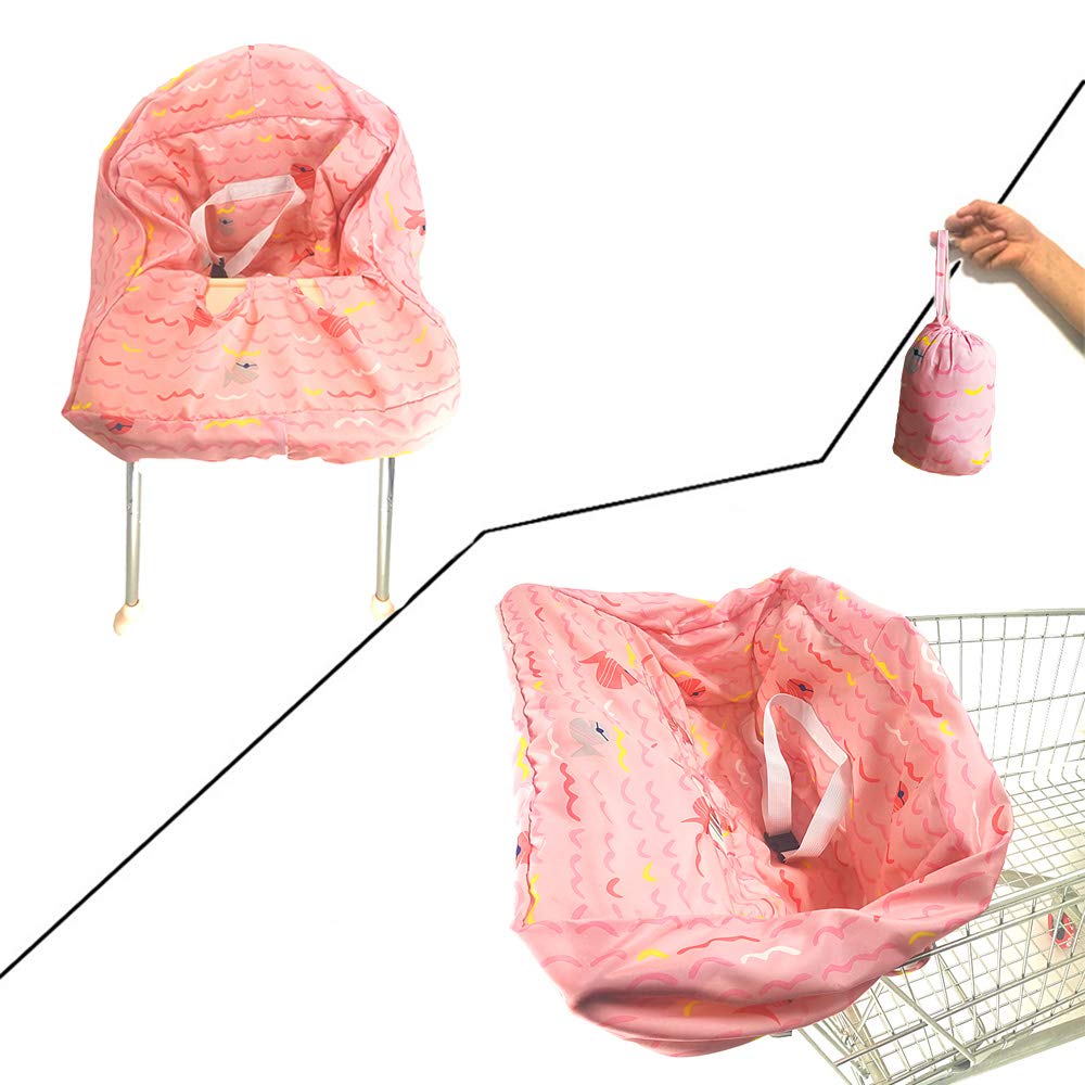 Portable Shopping Cart Cover | High Chair and Grocery Cart Covers for Babies, Kids, Infants & Toddlers ✮ Includes Free Carry Bag ✮ (Simple Pink Fish)