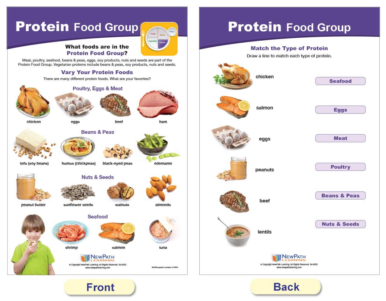 NewPath MyPlate - Food & Nutrition Bulletin Board Charts, Gr 1-4, Set/8 - Laminated, Double-Sided, Full-Color, 12" x 18" (94-1120)