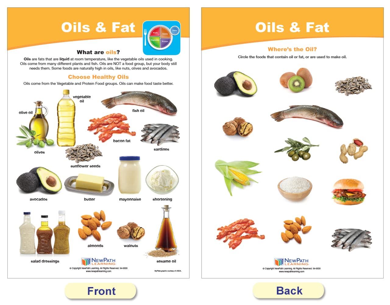 NewPath MyPlate - Food & Nutrition Bulletin Board Charts, Gr 1-4, Set/8 - Laminated, Double-Sided, Full-Color, 12" x 18" (94-1120)