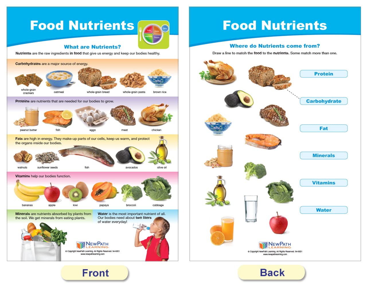 NewPath MyPlate - Food & Nutrition Bulletin Board Charts, Gr 1-4, Set/8 - Laminated, Double-Sided, Full-Color, 12" x 18" (94-1120)