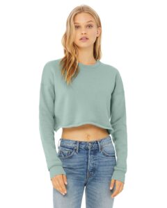 bella + canvas ladies' cropped fleece crew l dusty blue