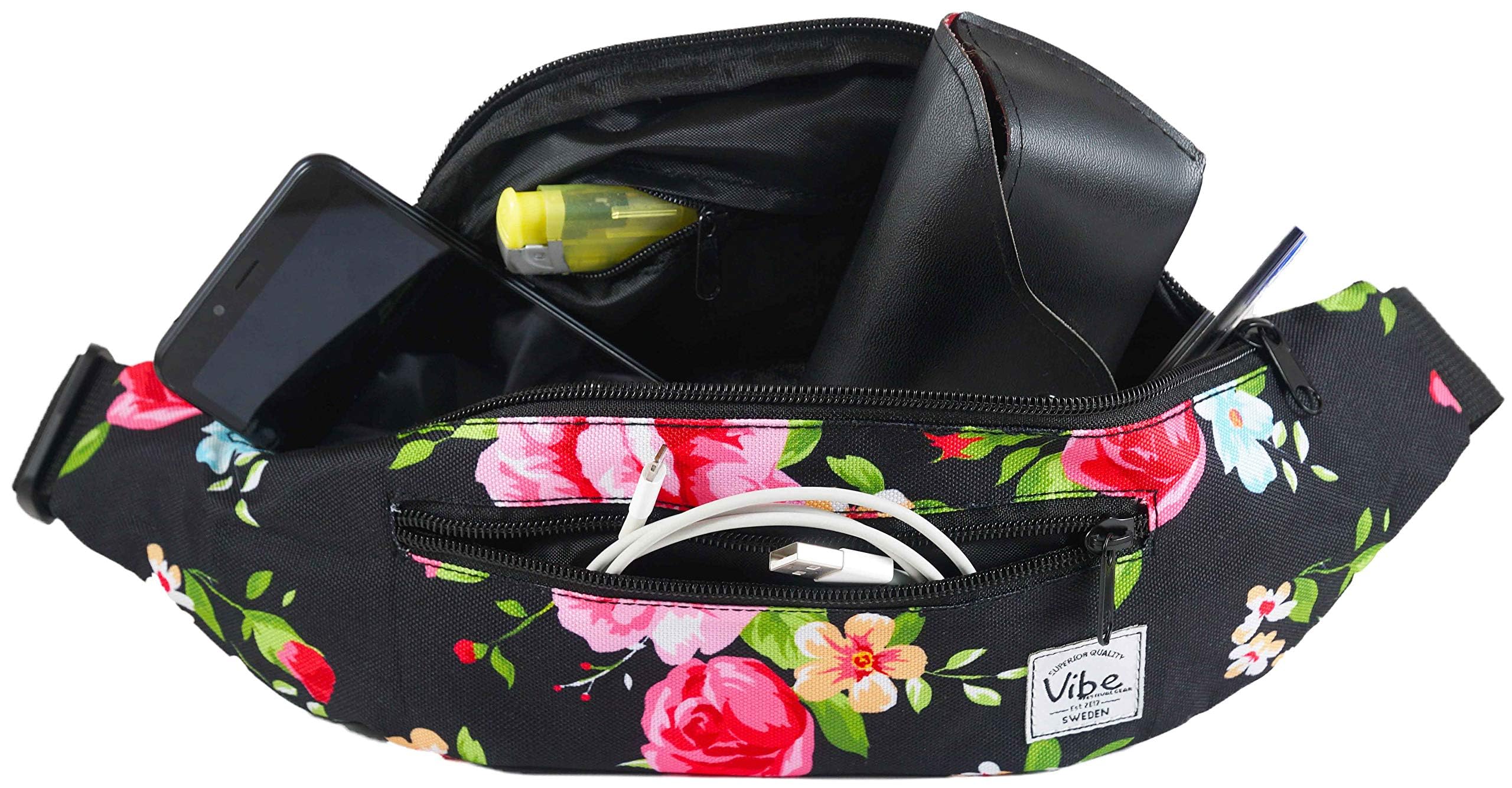 Vibe FESTIVAL GEAR Fanny Pack for Men Women - Many Prints - Black Holographic Silver Gold Cute Waist Bag for Festival Rave Hiking Running Cycling