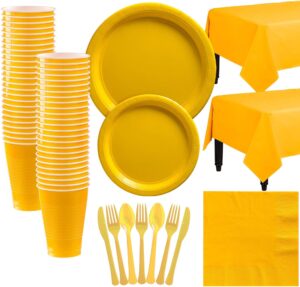 party city big party pack sunshine yellow paper tableware party supplies for 50 guests, includes table covers and more