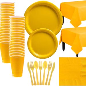 Party City Big Party Pack Sunshine Yellow Paper Tableware Party Supplies for 50 Guests, Includes Table Covers and More