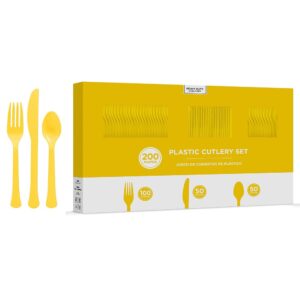 Party City Big Party Pack Sunshine Yellow Paper Tableware Party Supplies for 50 Guests, Includes Table Covers and More