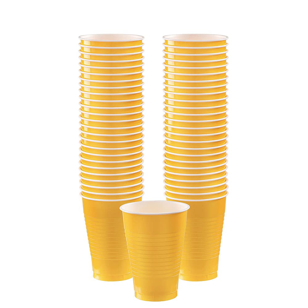 Party City Big Party Pack Sunshine Yellow Paper Tableware Party Supplies for 50 Guests, Includes Table Covers and More